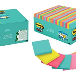 Post-it Super Sticky Notes, 3x3 in, 48 Pads, 2x the Sticking Power, Supernova Neons, Bright Colors, Recyclable (654-48SSMIA-CP)