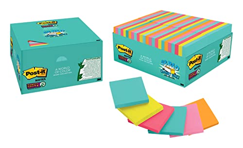 Post-it Super Sticky Notes, 3x3 in, 48 Pads, 2x the Sticking Power, Supernova Neons, Bright Colors, Recyclable (654-48SSMIA-CP)