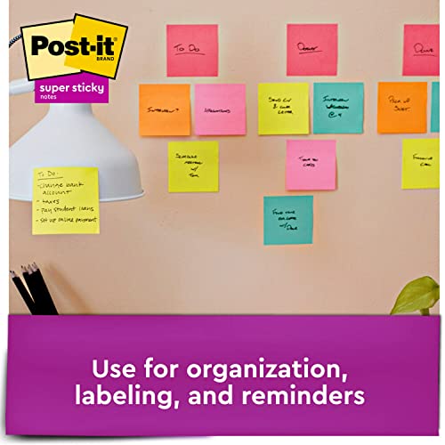 Post-it Super Sticky Notes, 3x3 in, 48 Pads, 2x the Sticking Power, Supernova Neons, Bright Colors, Recyclable (654-48SSMIA-CP)