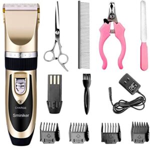 sminiker professional rechargeable cordless - professional pet hair clippers with comb guides for dogs cats horses and other house animals pet grooming kit