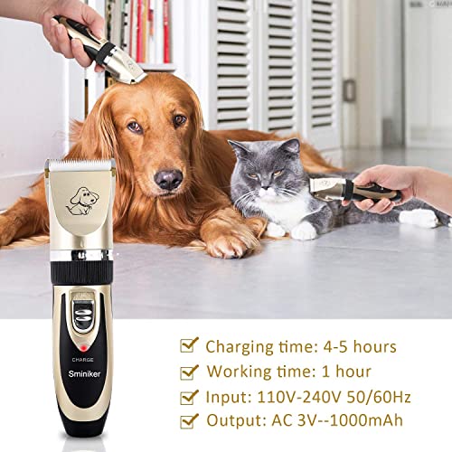 Sminiker Professional Rechargeable Cordless - Professional Pet Hair Clippers with Comb Guides for Dogs Cats Horses and Other House Animals Pet Grooming Kit