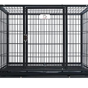 Homey Pet 37 inch Heavy Duty Dog Crate, Extra Strong Dog Cage for Medium Dog, Indoor High Anxiety Double Door Dog Crate on Wheels with Removable Tray