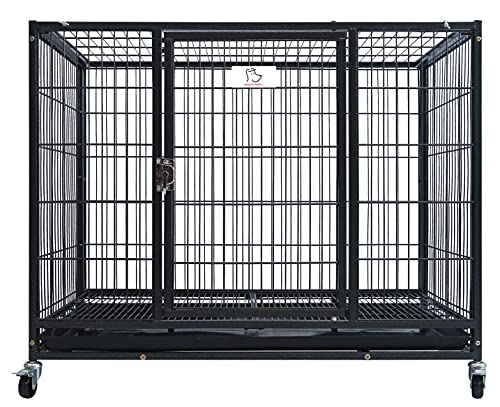 Homey Pet 37 inch Heavy Duty Dog Crate, Extra Strong Dog Cage for Medium Dog, Indoor High Anxiety Double Door Dog Crate on Wheels with Removable Tray