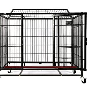 Homey Pet 37 inch Heavy Duty Dog Crate, Extra Strong Dog Cage for Medium Dog, Indoor High Anxiety Double Door Dog Crate on Wheels with Removable Tray