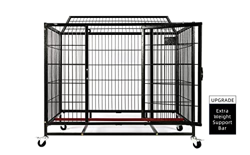 Homey Pet 37 inch Heavy Duty Dog Crate, Extra Strong Dog Cage for Medium Dog, Indoor High Anxiety Double Door Dog Crate on Wheels with Removable Tray