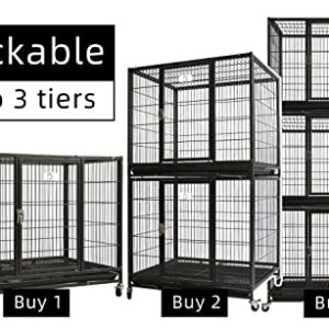 Homey Pet 37 inch Heavy Duty Dog Crate, Extra Strong Dog Cage for Medium Dog, Indoor High Anxiety Double Door Dog Crate on Wheels with Removable Tray