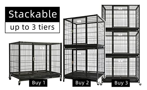 Homey Pet 37 inch Heavy Duty Dog Crate, Extra Strong Dog Cage for Medium Dog, Indoor High Anxiety Double Door Dog Crate on Wheels with Removable Tray