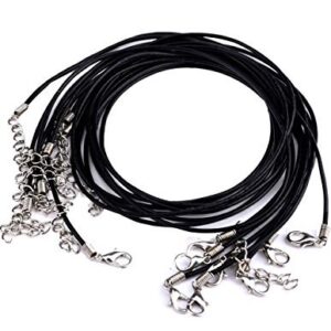 Mudder 10 Pieces 2.0mm Black Leather Cord Necklace Bulk with Lobster Clasp Necklace Cord for Pendants Bracelet Jewelry Making