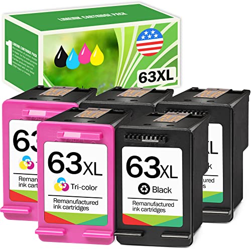 Limeink 5 Remanufactured Ink Cartridge 63XL 63 XL High Yield for HP Envy 4512 4520 Deskjet 3632 2130 2132 1110 3636 3637 1112 3630 3634 OfficeJet 3830 3833 4650 4652 4655 5255 5258 Printer Black Color