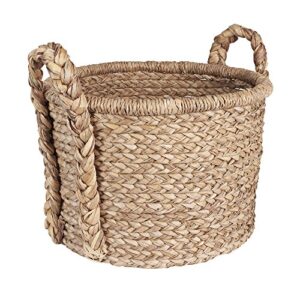 household essentials large wicker floor storage basket with braided handle, light brown 19''x 25''