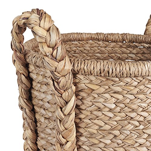 Household Essentials Large Wicker Floor Storage Basket with Braided Handle, Light Brown 19''x 25''