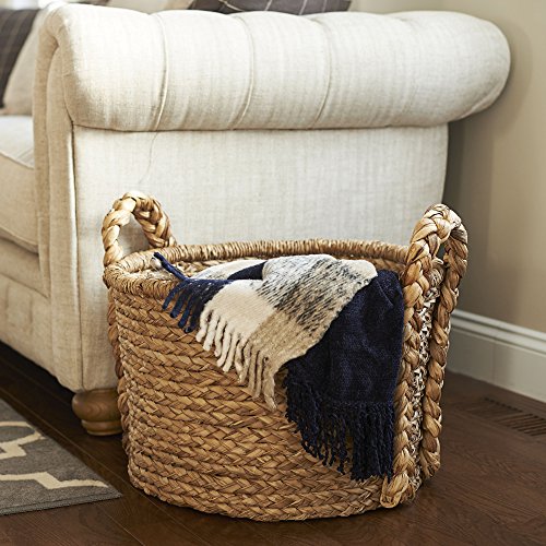 Household Essentials Large Wicker Floor Storage Basket with Braided Handle, Light Brown 19''x 25''