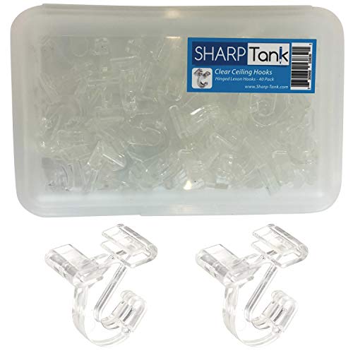 SHARP TANK Clear Hinged Ceiling Hooks - 40 Pack of T-Bar Track Clips for Suspended Ceilings - Hooks for Hanging Classroom Decorations, Office Signs, Plants - Holds up to 10 lbs