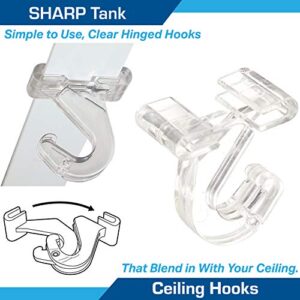 SHARP TANK Clear Hinged Ceiling Hooks - 40 Pack of T-Bar Track Clips for Suspended Ceilings - Hooks for Hanging Classroom Decorations, Office Signs, Plants - Holds up to 10 lbs