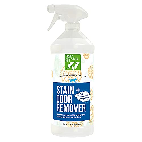 Only Natural Pet Enzyme Powered Stain & Odor Eliminator - Professional Pet Urine Pee Cleaner Deodorizer For Dogs - Hardwood Floors Carpets Upholstery - Fresh Mandarin Orange & Green Tea Scent - 32Floz