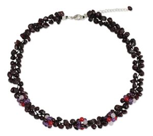 novica handmade garnet amethyst beaded necklace thai brass silver plated quartz multigem multicolor purple red thailand birthstone 'heaven's gift'