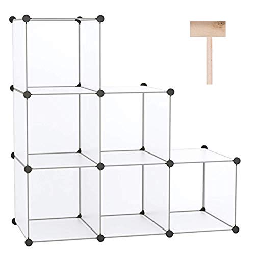 C&AHOME Cube Storage Organizer, 6-Cube Shelves Units, Closet Cabinet, DIY Plastic Modular Book Shelf, Ideal for Bedroom, Living Room, Office, 36.6" L x 12.4" W x 36.6" H Translucent White SBTM3506A