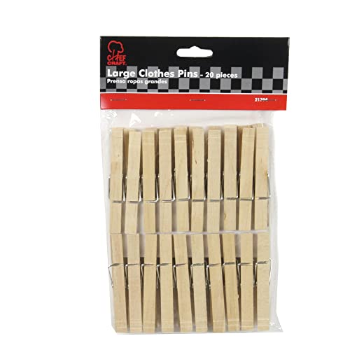 Chef Craft Select Birch Wood Clothes Pins, 20 Piece Set, Natural