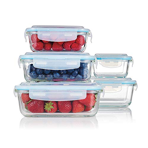 Gourmet Home Products 10 Pc Glass Food Storage Container Set with Locking Lids