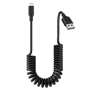 one pix iphone charger cable for car (3 ft), mfi certified coiled lightning cable compatible with iphone 13pro max/13pro/13/12pro max/12pro/12/11/xs/xs max/xr/x/8/8 plus/ipad/ipod (black-1pc)