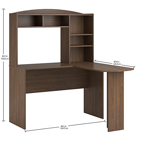 Ameriwood Home Dakota Space Saving L Desk with Hutch, Saint Walnut