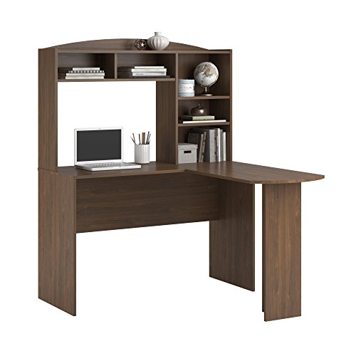 Ameriwood Home Dakota Space Saving L Desk with Hutch, Saint Walnut