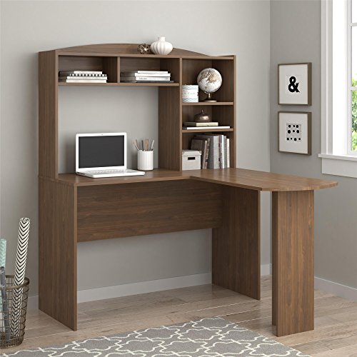 Ameriwood Home Dakota Space Saving L Desk with Hutch, Saint Walnut