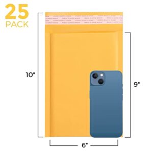 Fuxury Kraft Bubble Mailer 6x10 Inch 25 Pack，Strong Adhesion Padded Envelopes,Self Seal Bubble Envelopes, Waterproof Cushioned Bubble Mailers Packaging for Small Business，Bulk #0 Mailers Yellow