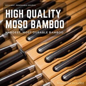 In-Drawer Bamboo Knife Block Holds 12 Knives (Not Included) Without Pointing Up PLUS a Slot for your Knife Sharpener! Noble home & chef Knife Organizer Made from Quality Moso Bamboo