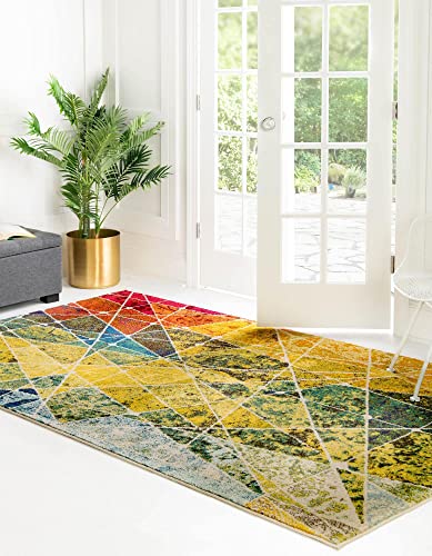 Unique Loom Estrella Collection Mosaic, Distressed, Modern, Abstract, Bright Colors Area Rug, 9 ft x 12 ft, Multi/Green