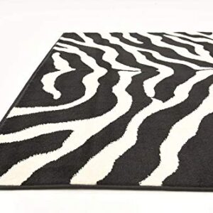 Unique Loom Wildlife Collection Animal Inspired with Zebra Design Area Rug, 5 x 8 ft, Black/Ivory