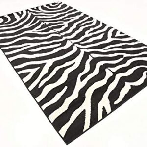 Unique Loom Wildlife Collection Animal Inspired with Zebra Design Area Rug, 5 x 8 ft, Black/Ivory