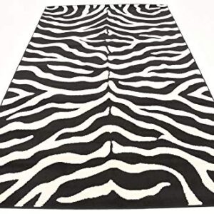 Unique Loom Wildlife Collection Animal Inspired with Zebra Design Area Rug, 5 x 8 ft, Black/Ivory