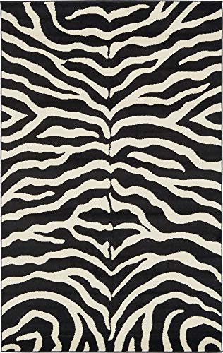 Unique Loom Wildlife Collection Animal Inspired with Zebra Design Area Rug, 5 x 8 ft, Black/Ivory