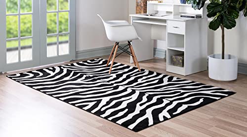 Unique Loom Wildlife Collection Animal Inspired with Zebra Design Area Rug, 5 x 8 ft, Black/Ivory