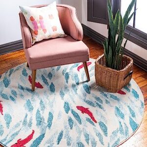 Unique Loom Positano Collection Coastal Modern Bright Colors Fish Beige Round Rug (6' x 6')