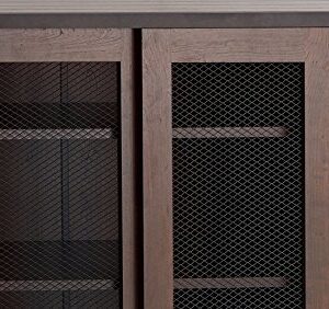 HOMES: Inside + Out Sallos Multi Storage Buffet Cabinet with Wine Rack and Caster Wheels, Vintage Walnut