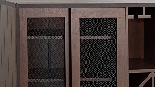 HOMES: Inside + Out Sallos Multi Storage Buffet Cabinet with Wine Rack and Caster Wheels, Vintage Walnut