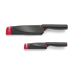 joseph joseph slice & sharpen 6" chef's knive and 3.5" paring knife with sharpening protective sheaths, black