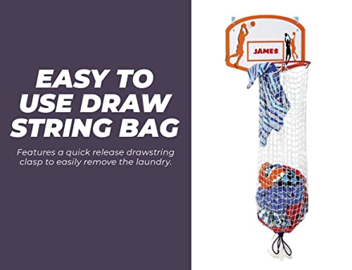 Etna Over the Door Basketball Laundry Hamper -Space Saving Hanging Laundry Hamper with Metal Ring, Backboard, Drawstring Bag-Fun Laundry Hamper to use in Kids Room, Dorm Rooms, Dunk Away Dirty Laundry