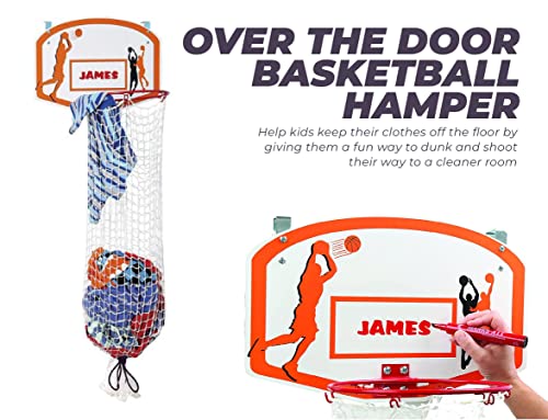 Etna Over the Door Basketball Laundry Hamper -Space Saving Hanging Laundry Hamper with Metal Ring, Backboard, Drawstring Bag-Fun Laundry Hamper to use in Kids Room, Dorm Rooms, Dunk Away Dirty Laundry