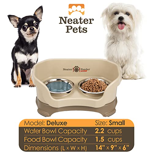 Neater Feeder Deluxe Small Dog (Cappuccino) - The Mess Proof Elevated Bowls No Slip Non Tip Double Diner Stainless Steel Food Dish with Stand