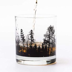 Black Lantern Whiskey Glasses – Cocktail Glasses and Glassware Sets, Old Fashioned Rocks Glass for Bourbon, Scotch, Whiskey, Forest Landscape Design, Set of 2 Glasses