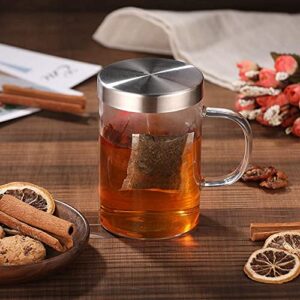 Ecooe 16.9 Oz Borosilicate Glass Tea Mug Cup Tea Glasses with Stainless Steel Infuser & Lid, Loose Leaf Glass Tea Cup Teacup 500mL