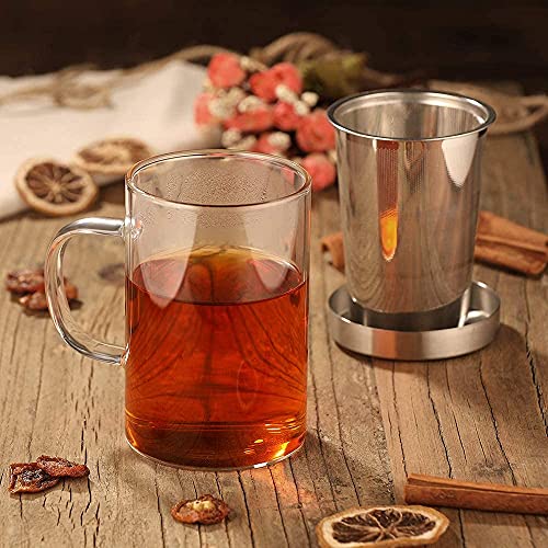 Ecooe 16.9 Oz Borosilicate Glass Tea Mug Cup Tea Glasses with Stainless Steel Infuser & Lid, Loose Leaf Glass Tea Cup Teacup 500mL