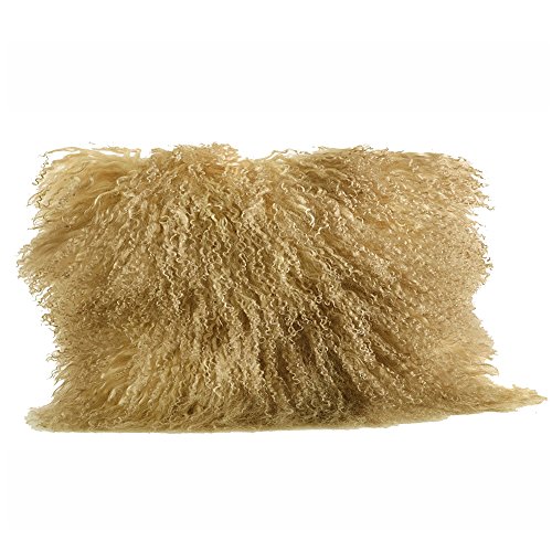 Occasion Gallery Gold Tone Color Real Mongolian Lamb Fur Pillow, Filled. 12 Inch X 20 Inch Oblong