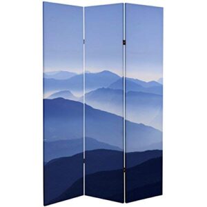 Red Lantern 6 ft. Tall Double Sided Misty Mountain Canvas Room Divider, 71 inches high and 3 Panels Wide, Blue