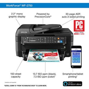 Epson WF-2750 All-in-One Wireless Color Printer with Scanner, Copier & Fax, Amazon Dash Replenishment Ready