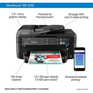 Epson WF-2750 All-in-One Wireless Color Printer with Scanner, Copier & Fax, Amazon Dash Replenishment Ready