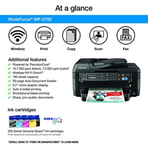 Epson WF-2750 All-in-One Wireless Color Printer with Scanner, Copier & Fax, Amazon Dash Replenishment Ready